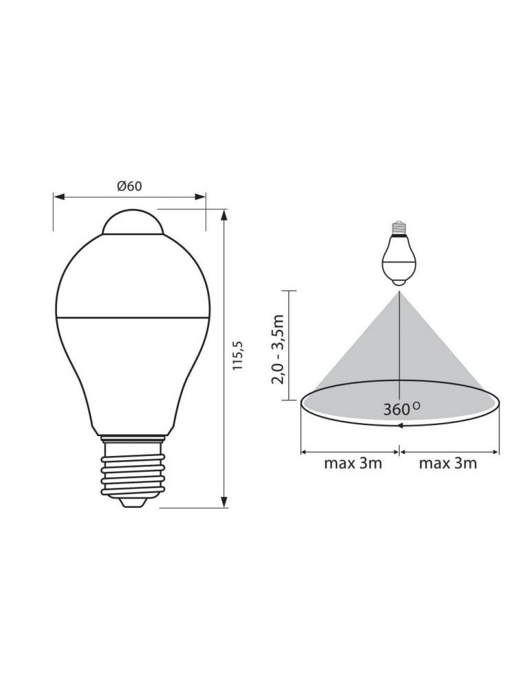 LED LAMP WITH MOTION SENSOR SIGMA LED ∙ PIR ∙ 7W ∙ 600LM ∙ E27 ∙ 4000K